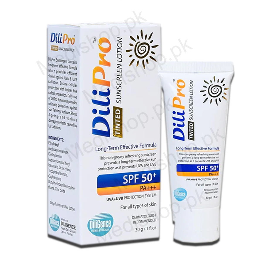 Dilipro Tinted Sunscreen Lotion SPF 50+ Discount Price – Medishop.pk