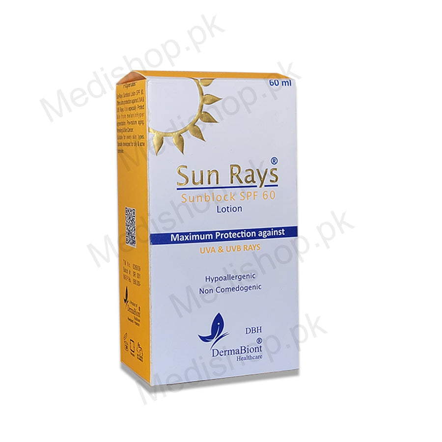 Sun Rays sunblock SPF 60 lotion 60ml – Medishop.pk